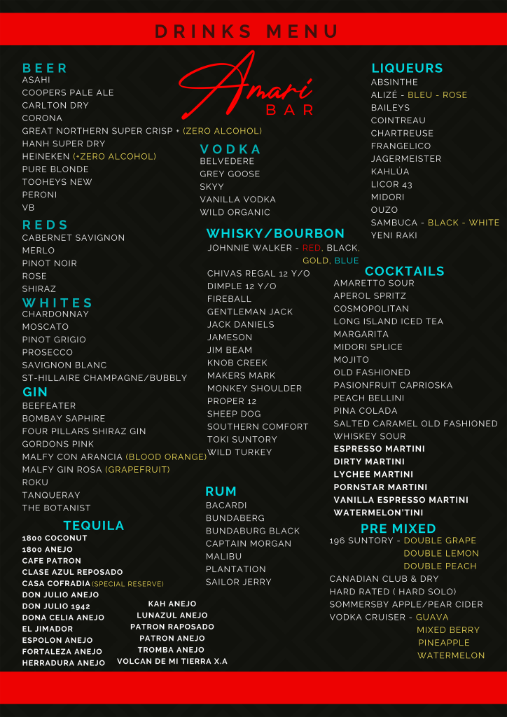 Menu - Amari Bar